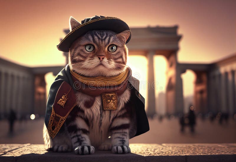 Traveler Cat in Front of the Brandenburg Gate in Berlin. AI Genarated ...