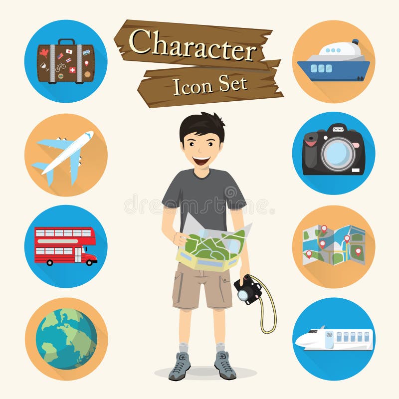 Traveler Character Icon Set Vector Stock Vector - Illustration of ...