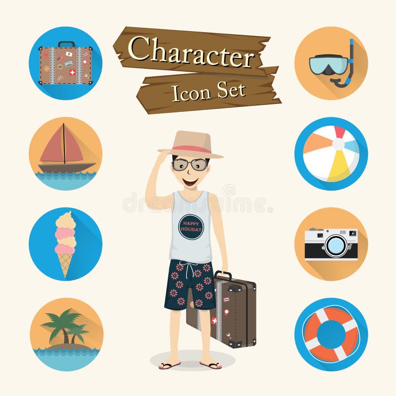 Traveler Character Icon Set Vector Stock Vector - Illustration of ...