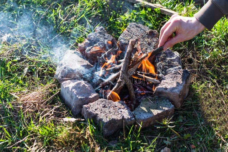 Dad with Son Kindle Bonfire Stock Photo - Image of forest, people: 80258152