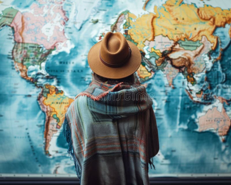 Traveler Looking at World Map. Generative Ai Stock Illustration ...