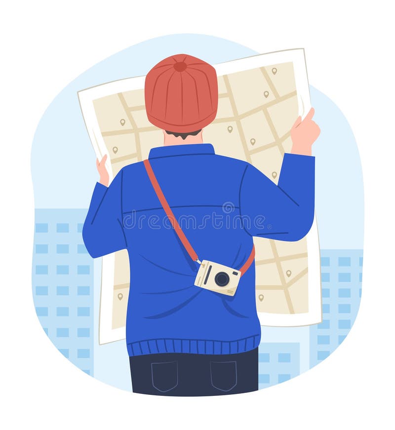Traveler Man Looking at Map for Finding the Travel Destination Location ...
