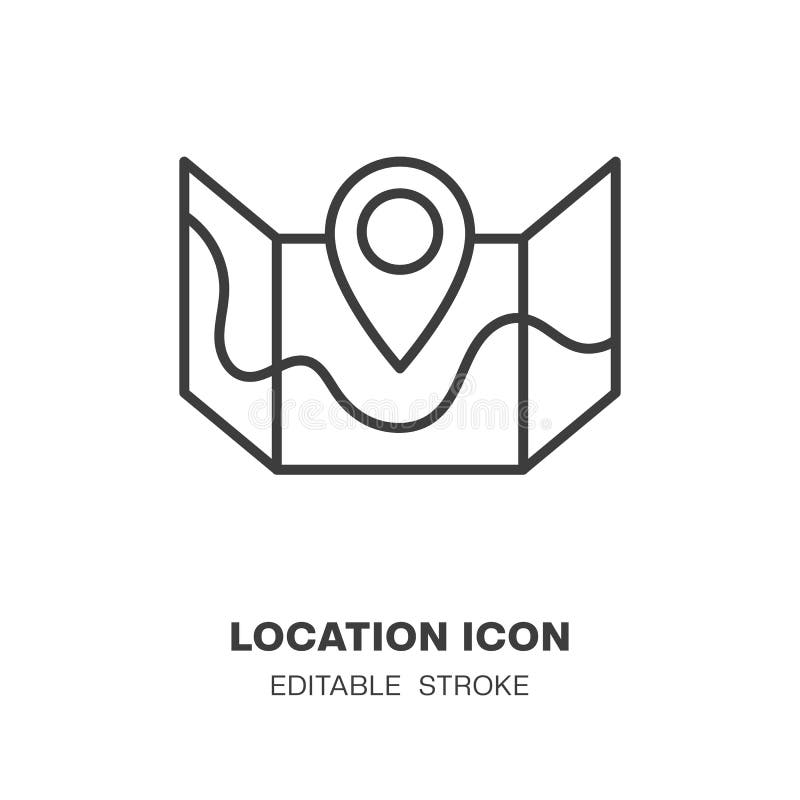 Traveler Map with Location Icon, Navigation Line Icon. Editable Stroke ...