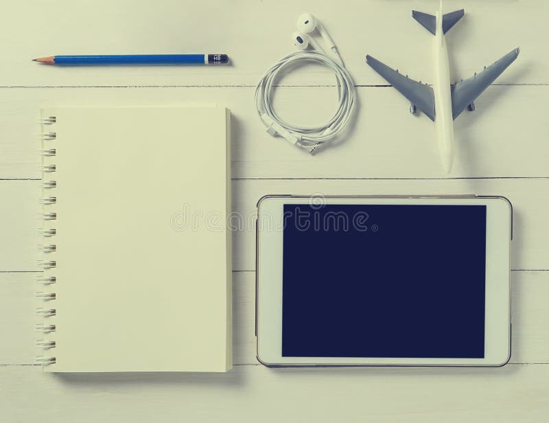 Traveler Notebook and Tablet Trip Planner. Stock Image - Image of copy ...