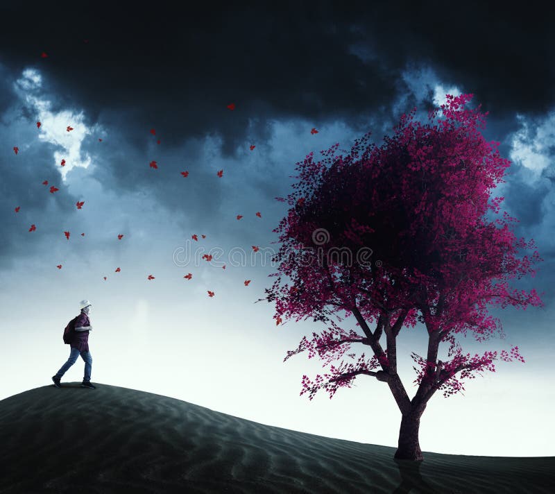 Running to a red tree stock illustration. Illustration of traveler ...