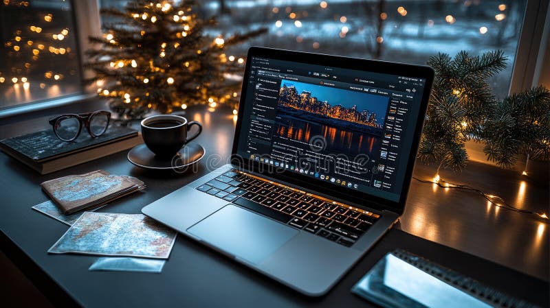 Traveler S Workstation with World Map Display Stock Image - Image of ...