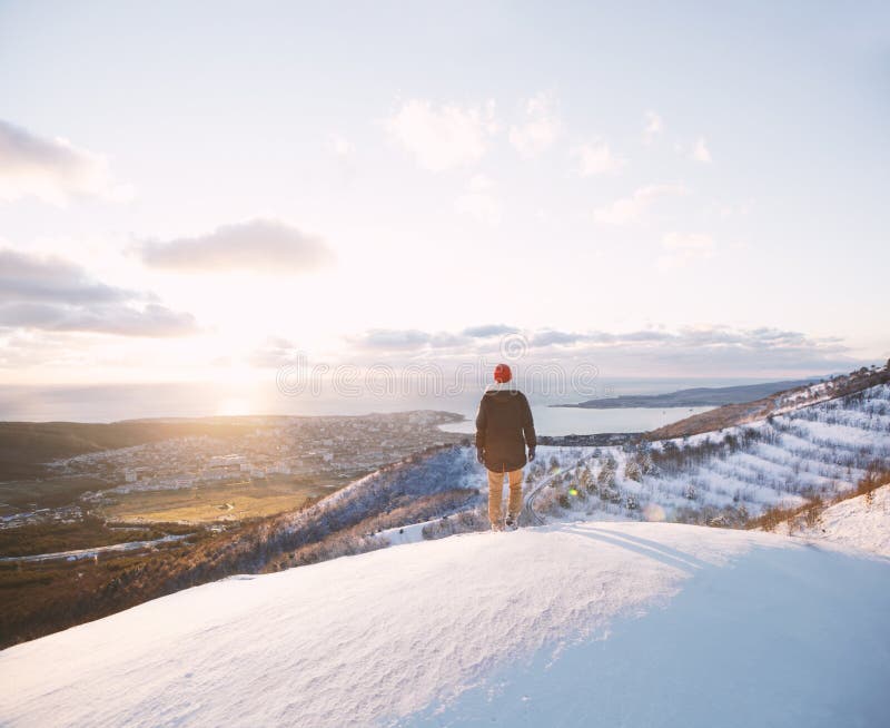 Traveler Staring at the Sunset. Stock Image - Image of adventure ...