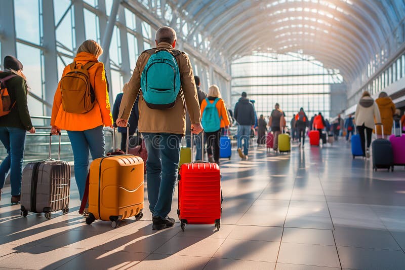 IA Photography of Travelers in Busy Airport Terminal Stock Illustration ...