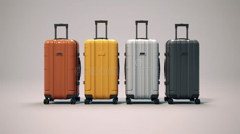Four Suitcases in a Row on White Background Stock Illustration ...