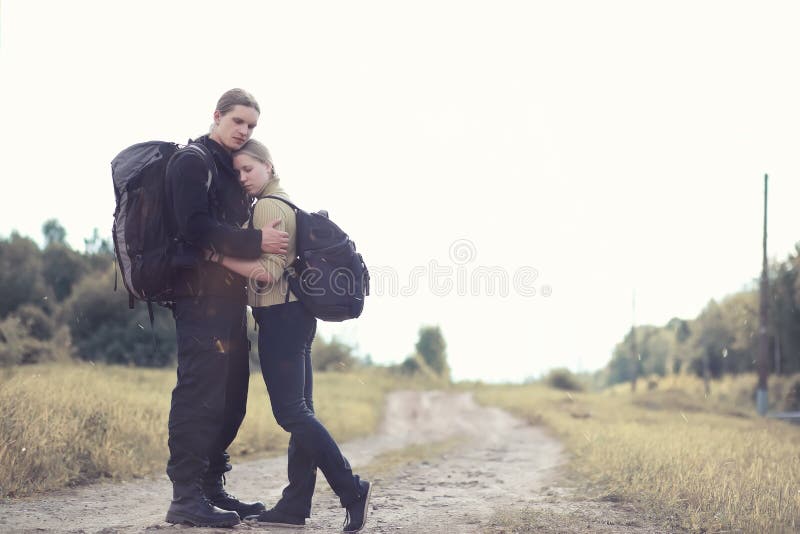 Traveling with a Backpack on Foot Stock Photo - Image of couple, nature ...