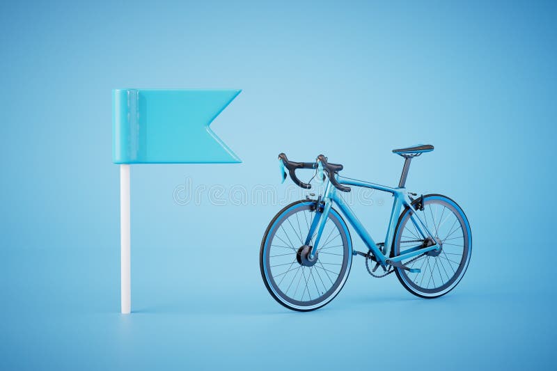 Traveling by Bike. Bike and Road Flag on a Blue Background Stock ...