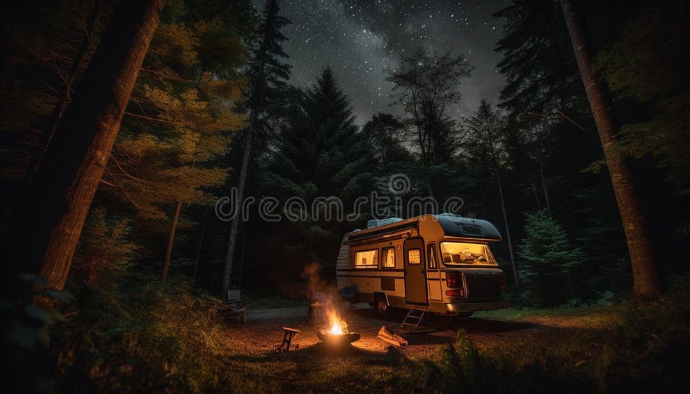 Traveling by Car, Camping Under Starry Night Generated by AI Stock ...