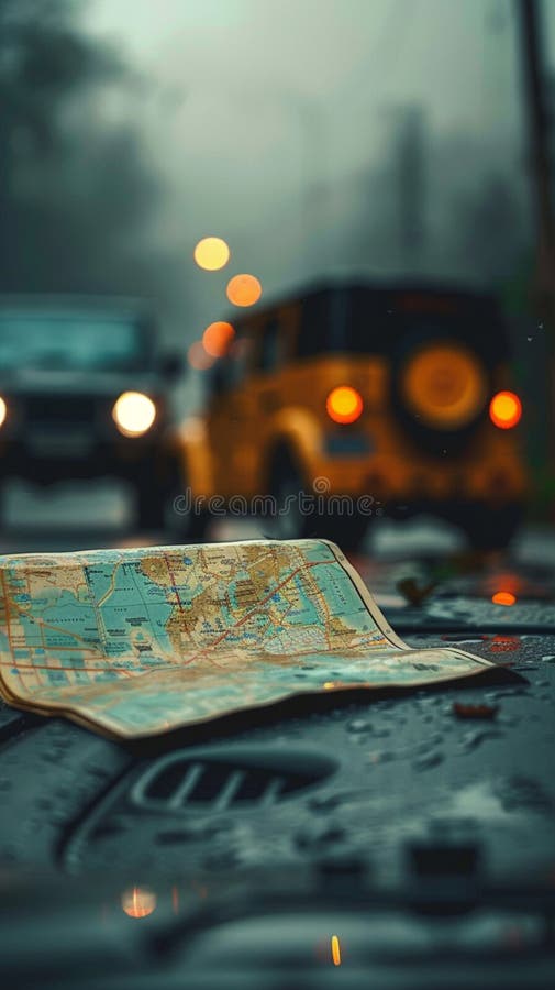 Traveling by Car with Map To Guide the Road Trip Stock Illustration ...