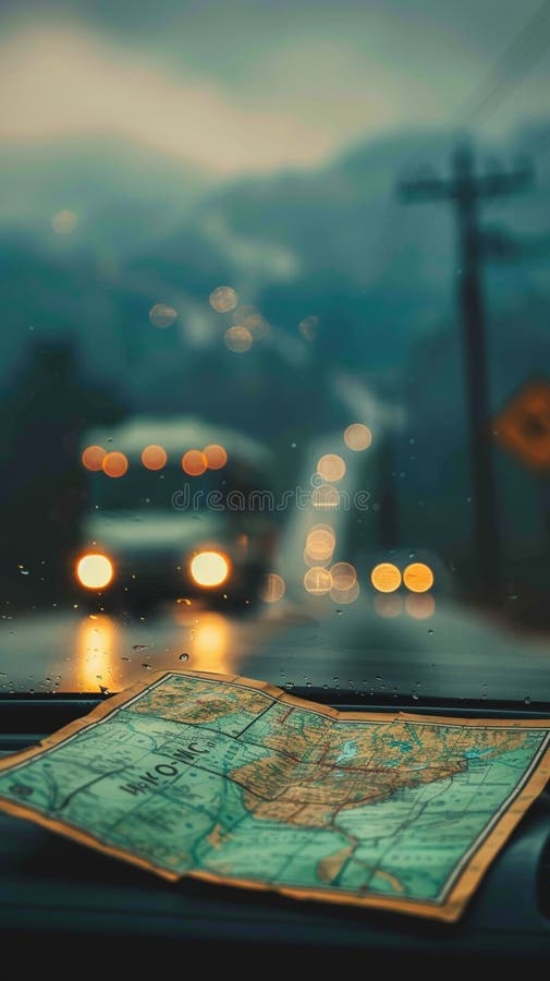 Traveling by Car with Map To Guide the Road Trip Stock Illustration ...