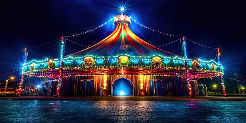 A Traveling Circus at Night Stock Image - Image of illuminated, light ...