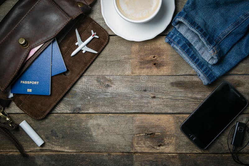 Traveling Concept - Essencials, Camera, Phone, Plane Stock Image ...