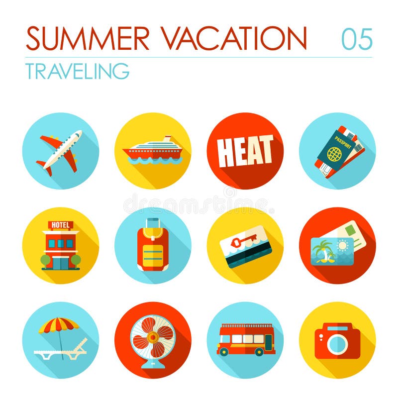 Traveling Flat Icon Set. Summer. Vacation Stock Vector - Illustration ...
