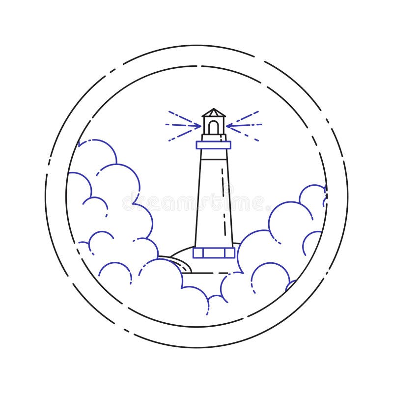 Traveling Horizontal Banner with Lighthouse in the Fog. Line Art. Stock ...