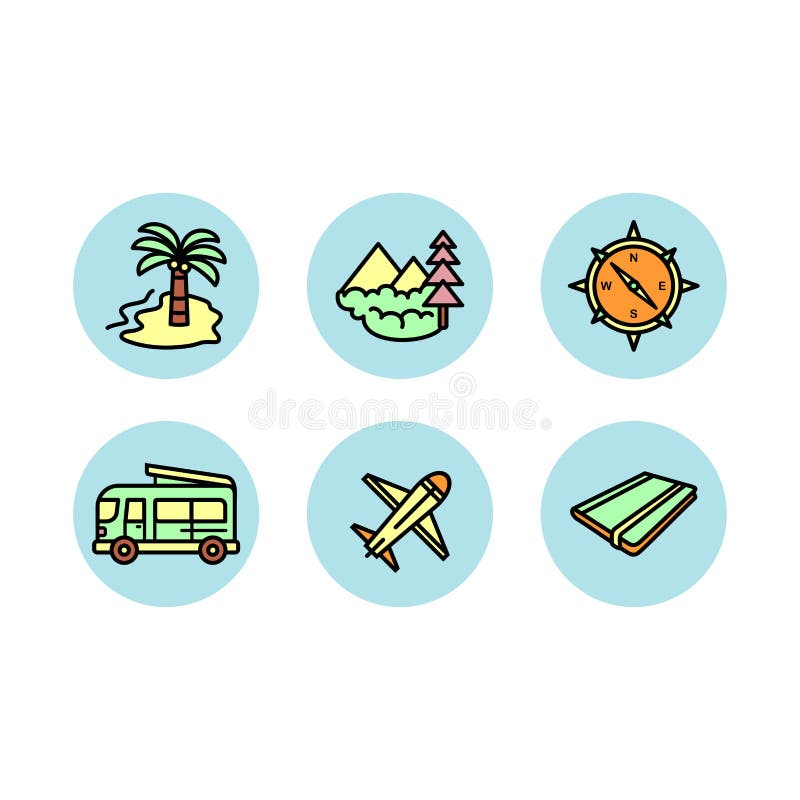 Traveling icon set stock vector. Illustration of mountain - 110259813