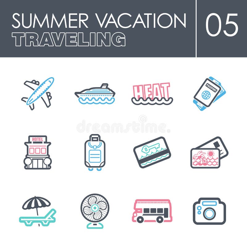 Traveling Icon Set. Summer. Vacation Stock Vector - Illustration of ...