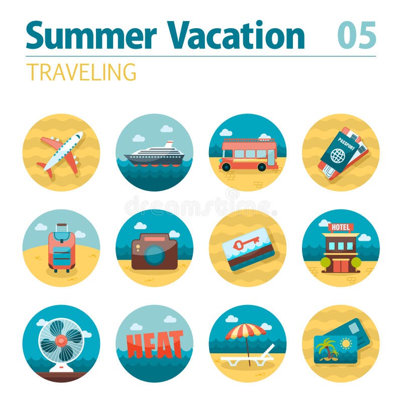 Traveling Icon Set. Summer. Vacation Stock Vector - Illustration of ...