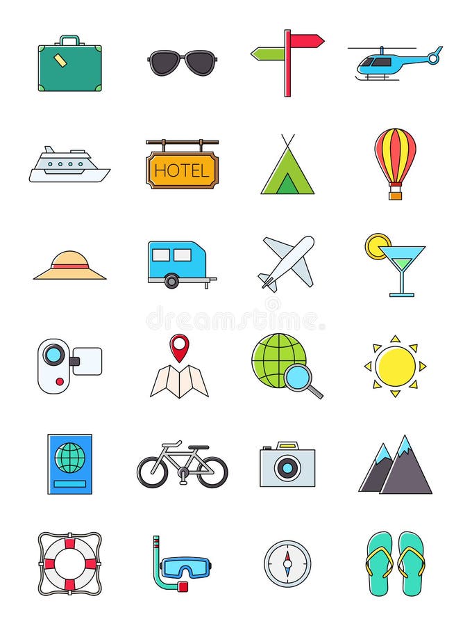 Traveling icons set stock vector. Illustration of ship - 68795588