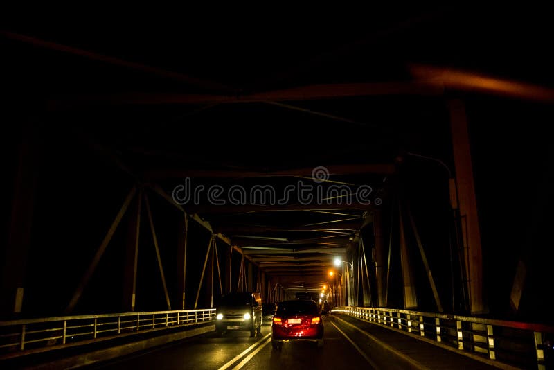 Traveling at Night Along Mactan Bridge, Cebu, Philippines Stock Image ...