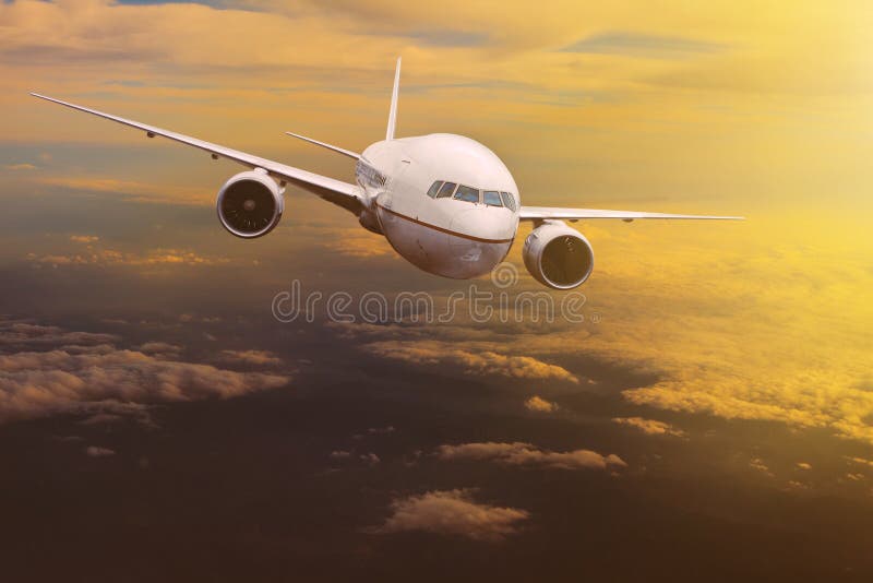 Traveling Plane Flying Over Sun Rising Sky Stock Photo - Image of ...