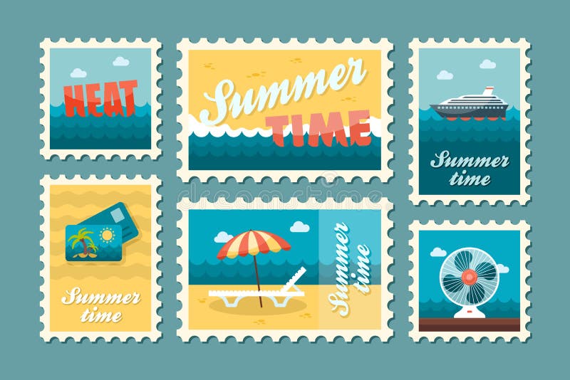 Traveling Stamp Set. Summer. Vacation Stock Vector - Illustration of ...