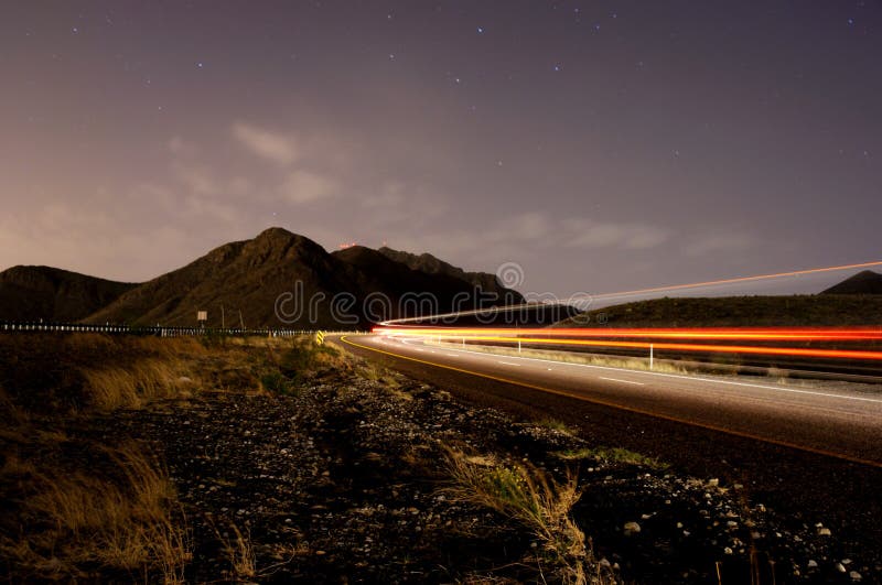 Traveling Up the Mountain Road at Night Stock Photo - Image of long ...
