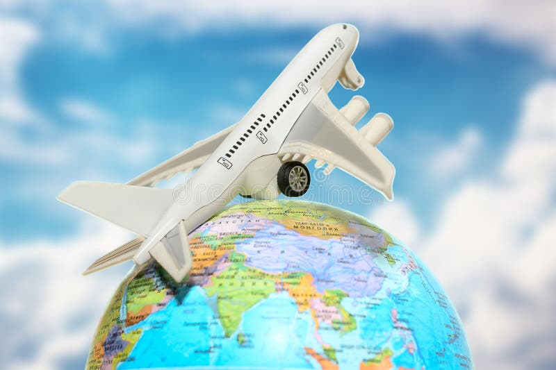 Traveling on a White Plane. Around the Globe. Blue Planet. Stock Image ...