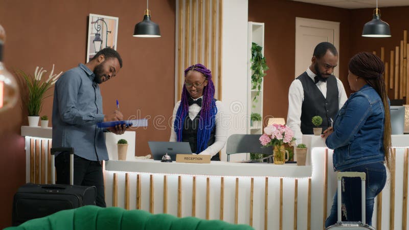 Travellers Signing Check in Documents Stock Photo - Image of trip ...