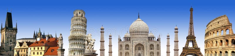 Travel Background with Famous Landmarks Stock Image - Image of landmark ...