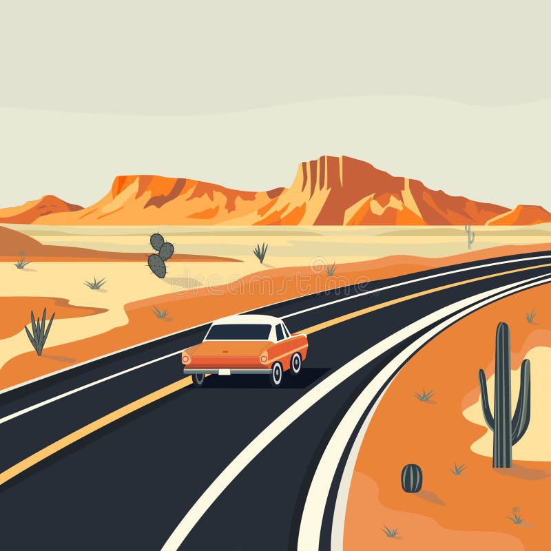 Travelling on the Desert Highway Stock Vector - Illustration of sand ...