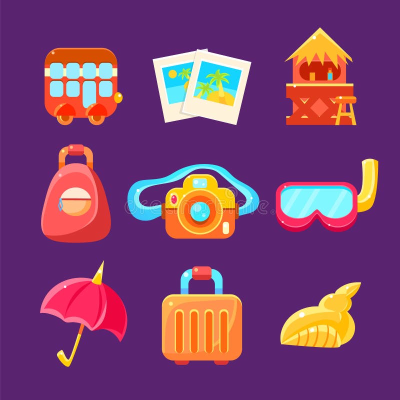 Travelling Related Objects Colorful Simplified Icons Stock Vector ...
