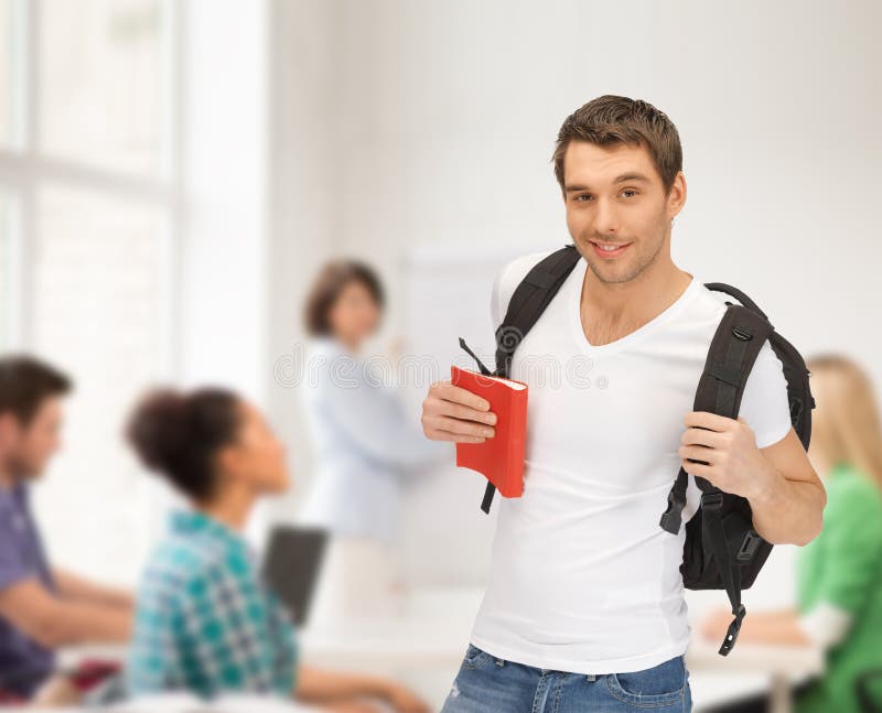 Travelling Student with Backpack and Book Stock Image - Image of ...