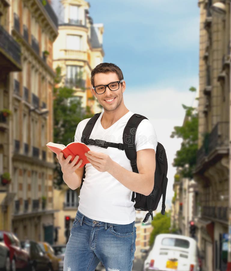 Travelling Student with Backpack and Book Stock Image - Image of ...