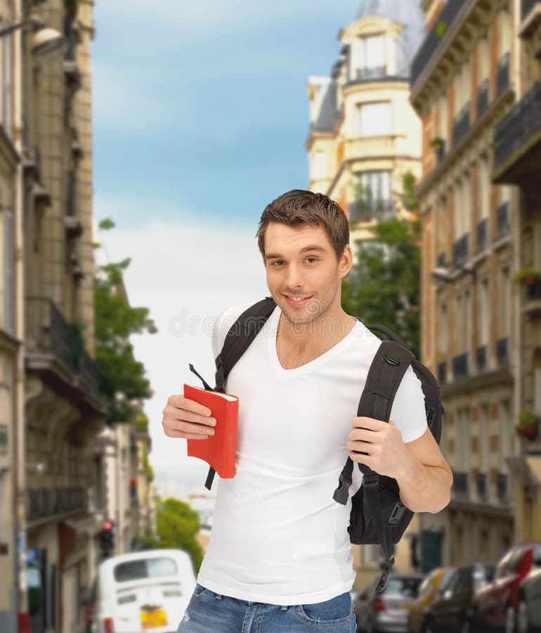 Travelling Student with Backpack and Book Stock Image - Image of ...