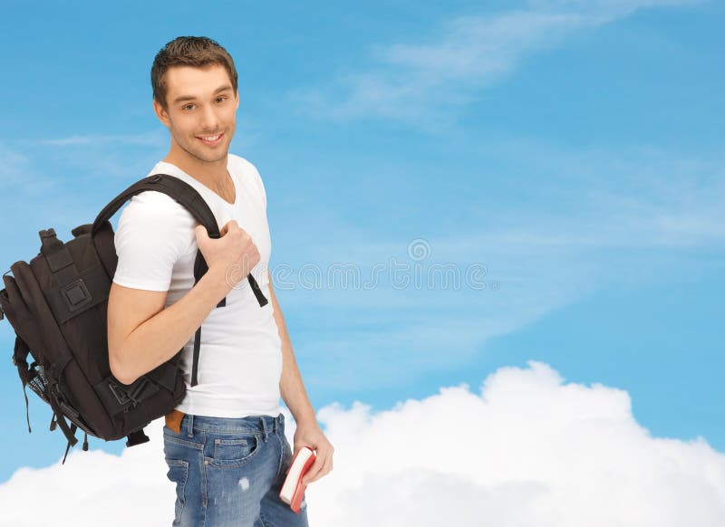 Travelling Student with Backpack and Book Stock Image - Image of ...