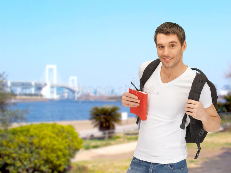 Travelling Student with Backpack and Book Stock Photo - Image of dude ...