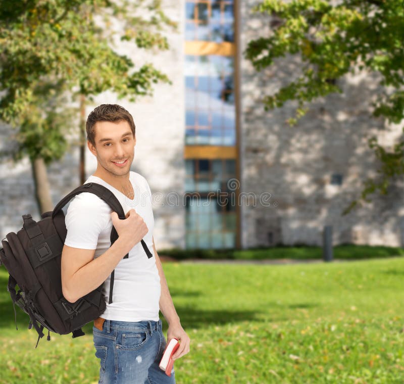 Travelling Student with Backpack and Book Stock Photo - Image of ...