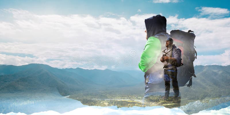 Travelling Tourist with His Backpack Stock Image - Image of mountains ...