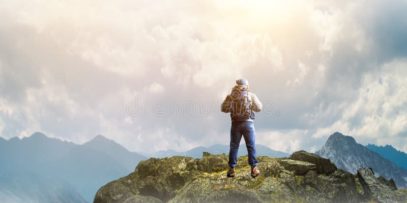 Travelling Tourist with His Backpack Stock Photo - Image of journey ...