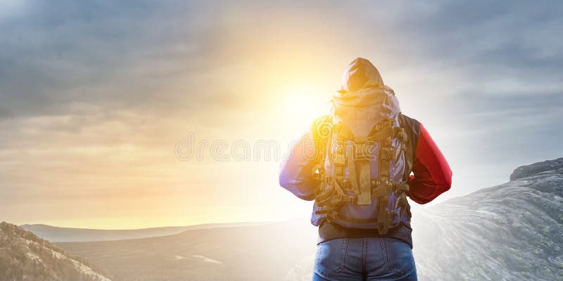 Travelling Tourist with His Backpack Stock Photo - Image of back ...