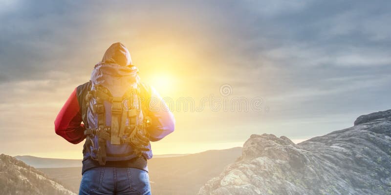 Travelling Tourist with His Backpack Stock Image - Image of journey ...