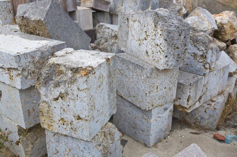 Travertine Stone Slabs and Blocks Ready To Be Mounted in a Construction ...