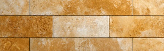 Travertine Tiles with Warm Ochre and Beige Tones in Rectangular Brick ...