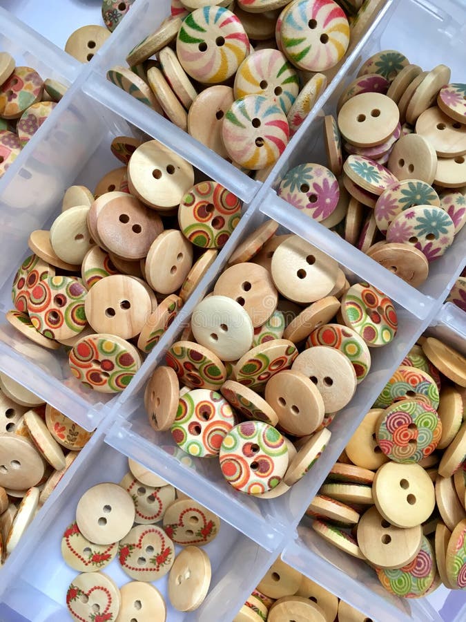 Tray of assorted buttons stock photo. Image of shape - 185349696