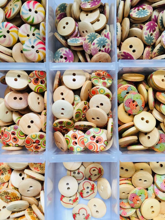 Tray of assorted buttons stock photo. Image of shape - 185349682