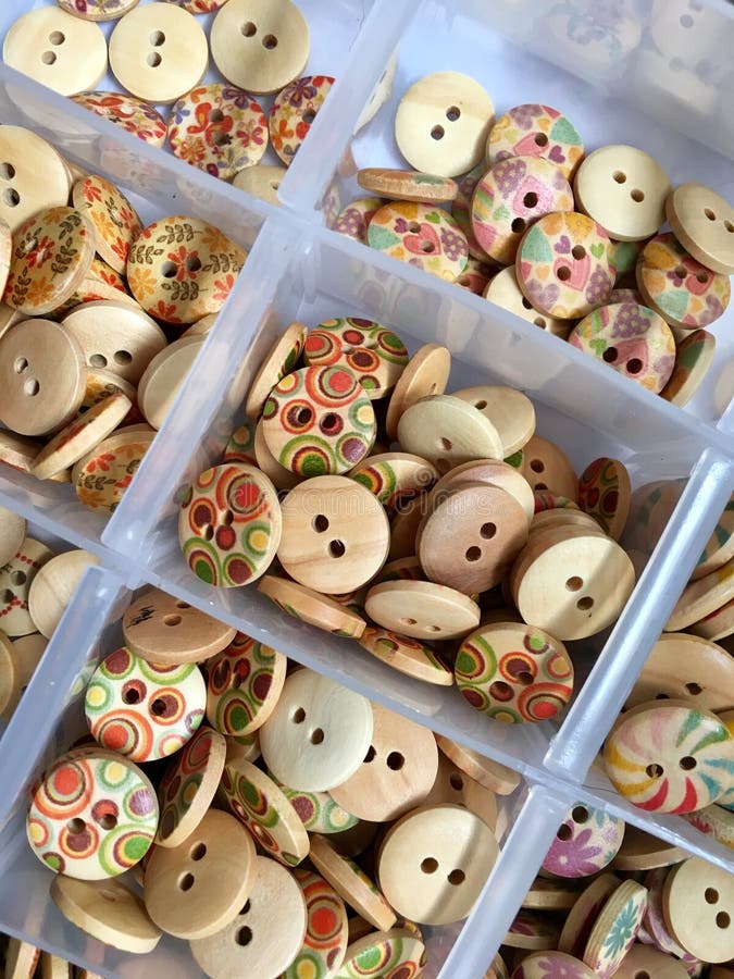 Tray of assorted buttons stock photo. Image of sewing - 185349722
